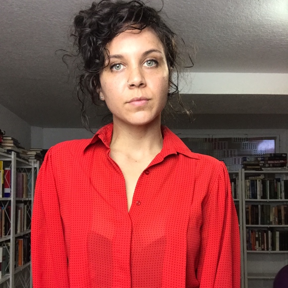 Tops | Vintage Sheer Red Button Up Blouse | Poshmark